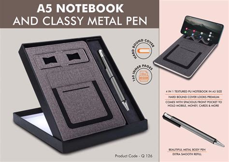 Q126 Gray Notebook T Set Multifunction Notebook With Classy Metal