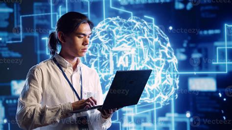 Trained It Practitioner In Data Center Uses Artificial Intelligence Computing Simulating Human