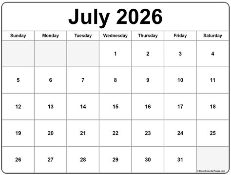 July 2026 Calendar