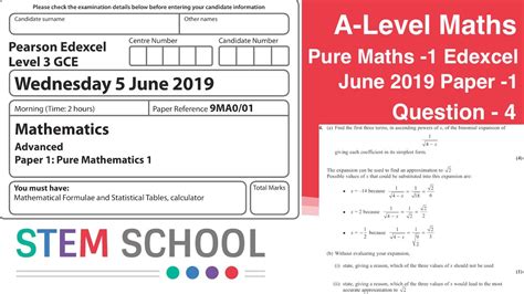 A Level Maths Edexcel June 2019 Paper 1 Pure Maths 1 9ma0 01 Question 4 Youtube