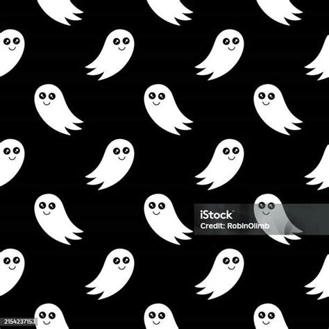 Cute Flying Ghosts Seamless Pattern Stock Illustration Download Image