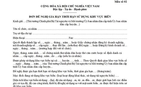 Vietnam What Is The Current Application Form For Extension Of Sea Area Assignment Duration