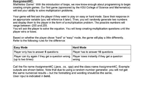 Solved Assignment C Mathletes Game With The Introduction Chegg