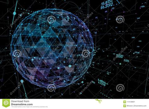 Point And Curve Constructed The Sphere Wireframe Technological Sense Abstract Illustration