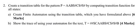 solved 2 create a transition table for the pattern p