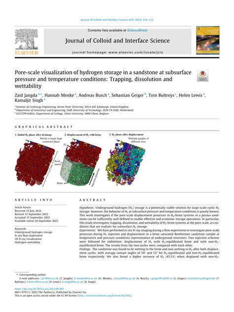 Pdf Pore Scale Visualization Of Hydrogen Storage In A Sandstone At Subsurface Pressure And