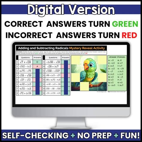 Adding And Subtracting Radical Expressions Self Checking Mystery Reveal