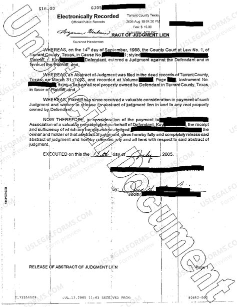 Texas Release Of Abstract Of Judgment Lien Us Legal Forms