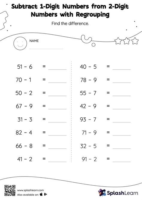 Subtract 1 Digit Numbers From 2 Digit Numbers With Regrouping