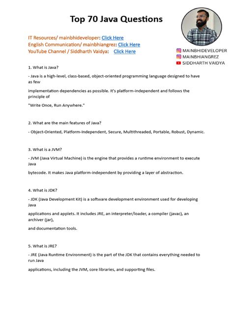 Top 70 Essential Java Interview Questions Pdf Method Computer