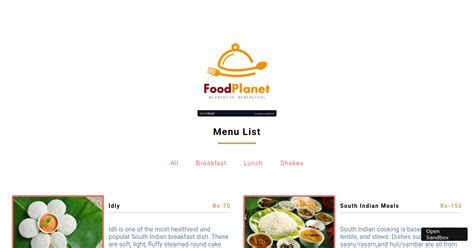 Food Order Menu Codesandbox