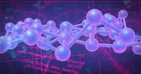 Glowing Spheres In Animation Of Molecular Structure Over Digital Grid With Data Stock Footage