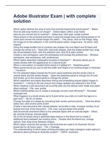 Adobe Illustrator Exam With Complete Solution Adobe Illustrator