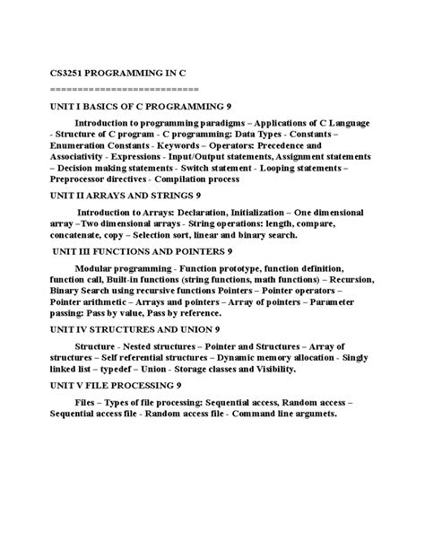 C Notes Iunit C Programming Notes First Unit Cs3251 Programming In