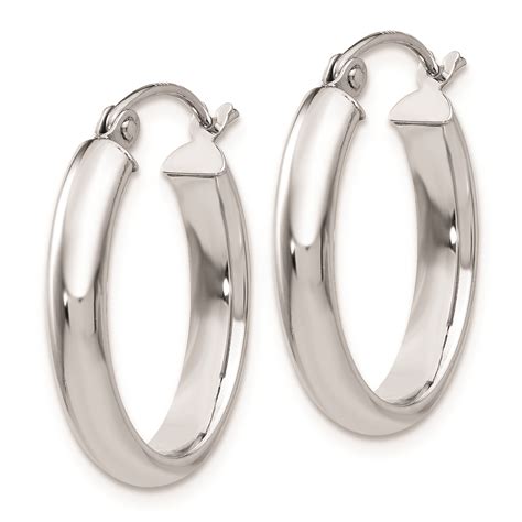 14k White Gold Polished 375mm Oval Tube Hoop Earrings Unclaimed Diamonds