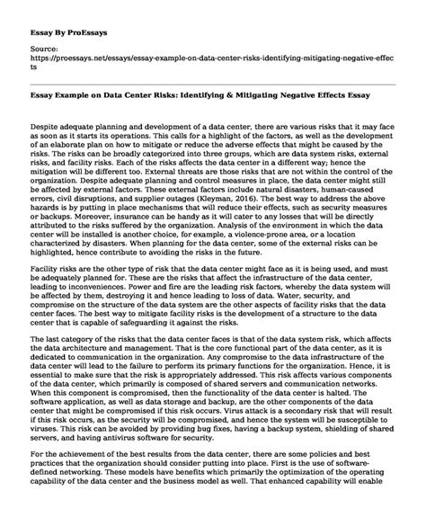 📌 Essay Example On Data Center Risks Identifying And Mitigating Negative