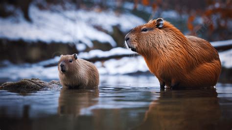 Hình Nền Nền Hai Capybaras Trong Nước Nền Capybara Bờ Biển Dễ Thương