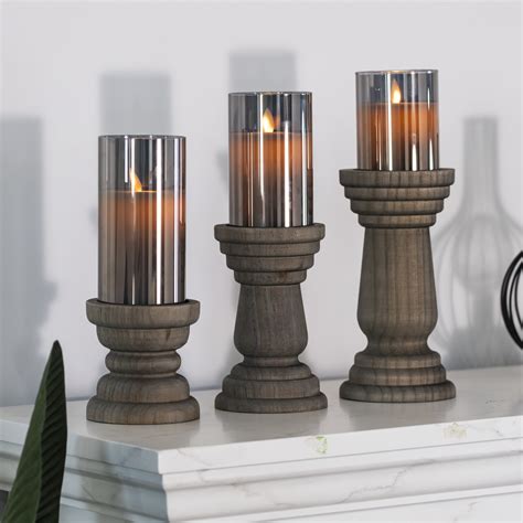 Set Of Three Glass Pillar Candle Holders At Elijah Gannon Blog
