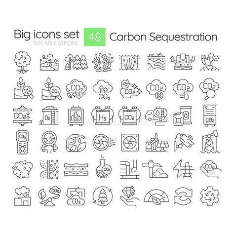 Carbon Sequestration Linear Icons Set Stock Vector Illustration Of Pictogram Ecology 338828616