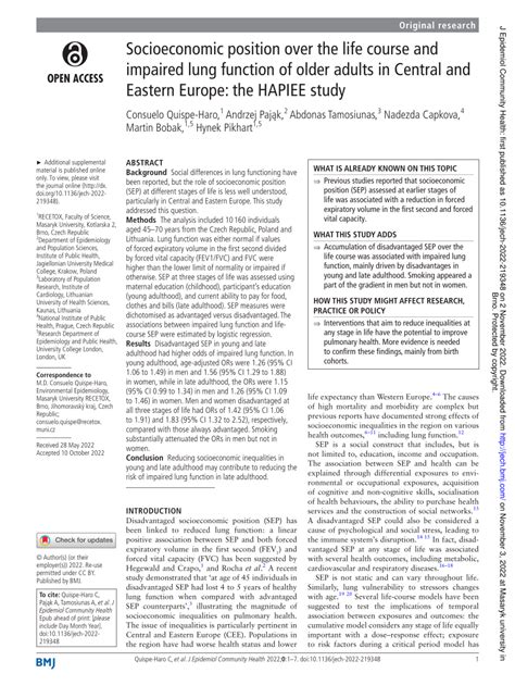 Pdf Socioeconomic Position Over The Life Course And Impaired Lung