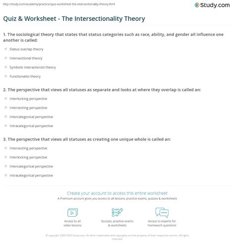 Quiz And Worksheet The Intersectionality Theory