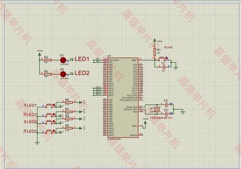 基于stm32的独立按键控制led灯proteus仿真设计 仿真 程序 设计报告 讲解视频） 基于stm32的按键控制彩灯protues仿真图