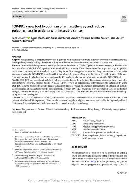 Pdf Top Pic A New Tool To Optimize Pharmacotherapy And Reduce