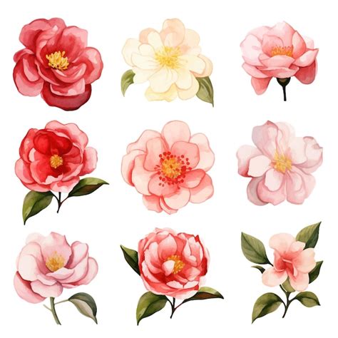 Camelia Flor Acuarela Vector Clipart Fondo Blanco Vector Premium