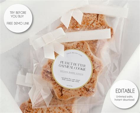 Editable Cookie Bakery Food Label Sticker Template Custom Pastry Sticker Template Minimalist