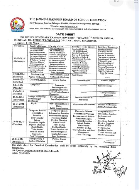 Jkbose Date Sheet 2024 Out Jk Board Class 10th 11th 12th Time Table