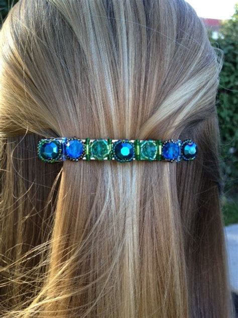 Deep Sapphire Blue Emerald Green Crystal Beaded Hair Etsy Homemade