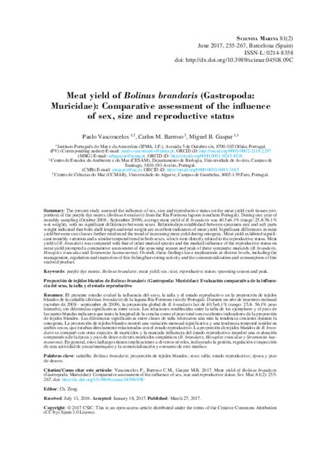 Pdf Meat Yield Of Bolinus Brandaris Gastropoda Muricidae