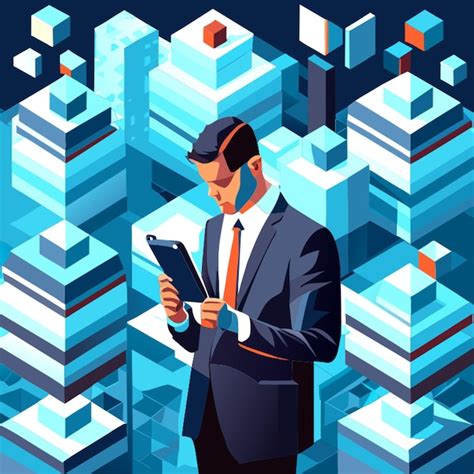 Premium Vector 3d Neo Geometry Businessmen Working Mobile Phonetablet Pattern Squares Random