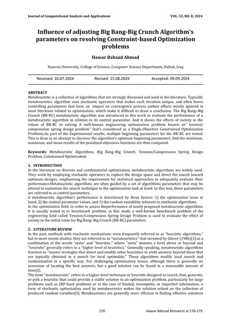 Pdf Influence Of Adjusting Big Bang Big Crunch Algorithms Parameters