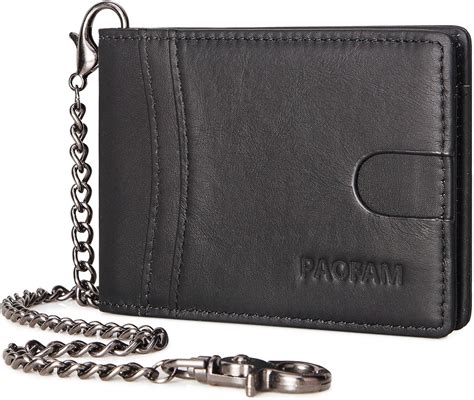 Chain Wallets For Men Genuine Leather Blocking Bifold