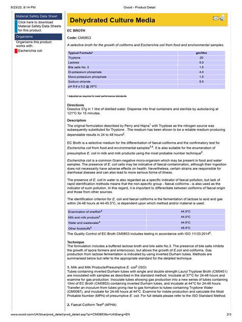Ec Broth Pdf Escherichia Coli Microbiology
