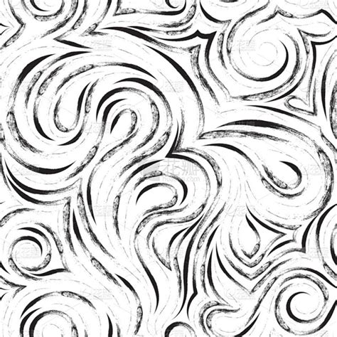 线条螺线纺织品四方连续纹样煤纹理矢量式样抽象黑色素材 花瓣网