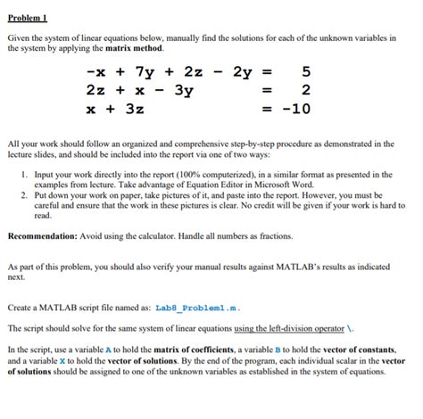 Solved Problem Given The System Of Linear Equations Below Chegg