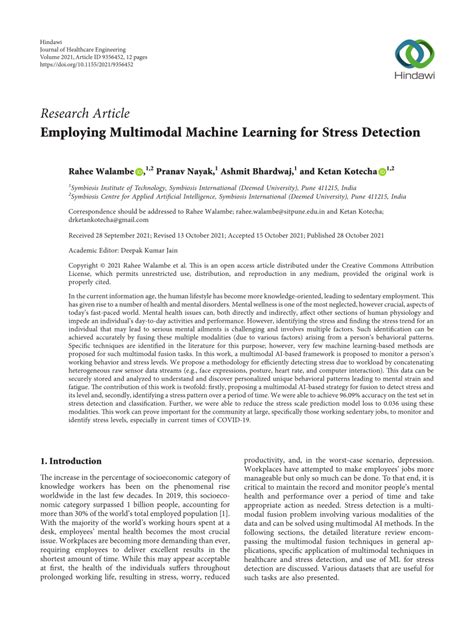 Pdf Employing Multimodal Machine Learning For Stress Detection