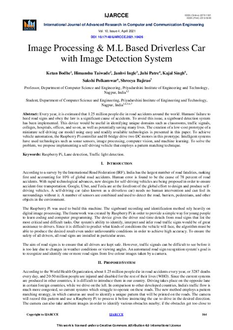 Pdf Image Processing Ml Based Driverless Car With Image Detection System
