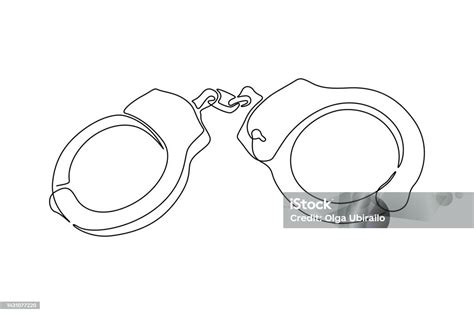 닫힌 수갑의 연속 선 그리기 단순한 선형 스타일의 경찰 정의와 감옥 유죄 판결 개념의 상징 편집 가능한 스트로크가있는 진정한 범죄 아이콘 낙서 벡터 일러스트 레이 션 단일