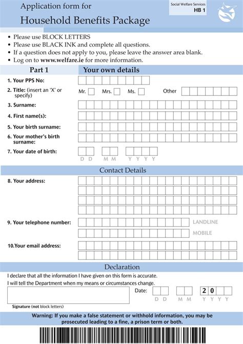 Household Benefits Package Application Form Hb1 Welfareie