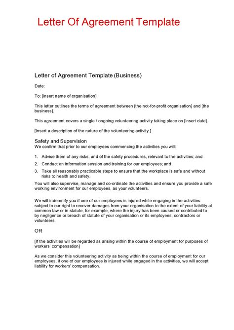 Letter Of Agreement Template