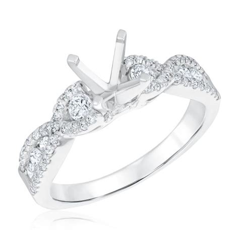58ctw Diamond White Gold Wide Band Twist Engagement Ring Setting