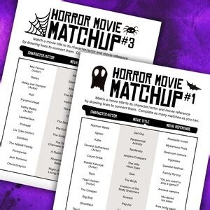 Horror Movie Matchup Printable Halloween Matching Game Horror Etsy