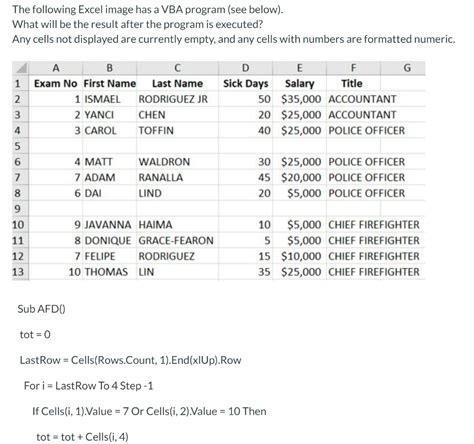 Solved The Following Excel Image Has A Vba Program See