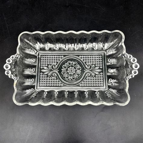 Vintage Pressed Glass Rectangular Tray With Handles Etsy