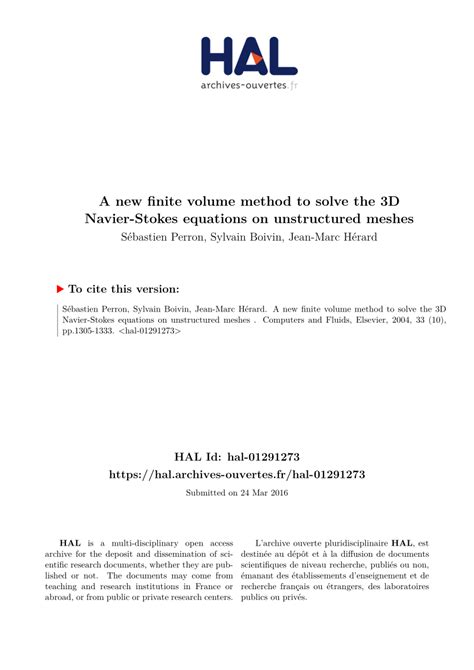 Pdf A Finite Volume Method To Solve The 3d Navierstokes Equation On