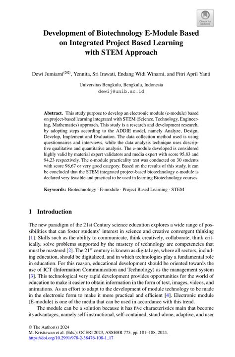pdf development of biotechnology e module based on integrated project