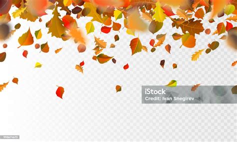 스톡 벡터 일러스트가 떨어지는 잎 투명 바둑판 무늬 배경에 오색 단풍이을 및 포 플 러 잎 바람 모션에서 비행 흐림 가 디자인에 대 한 오렌지 디자인입니다 Eps10 가을에